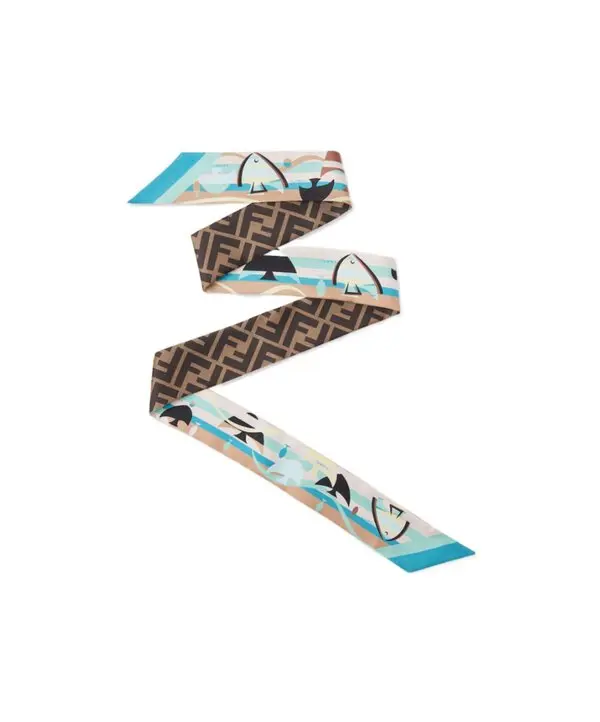 Fendi Fish-print Scarf - Light Blue