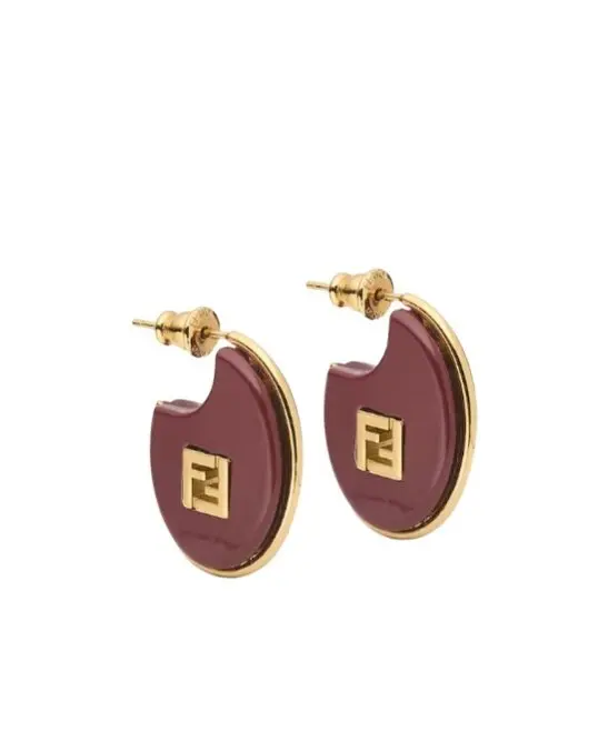 Fendi Oval Ff Logo Hoop Earrings - Red