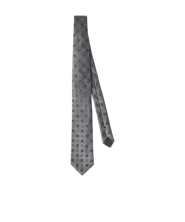 Brunello Cucinelli Geometric Pattern Printed Silk Neck Tie