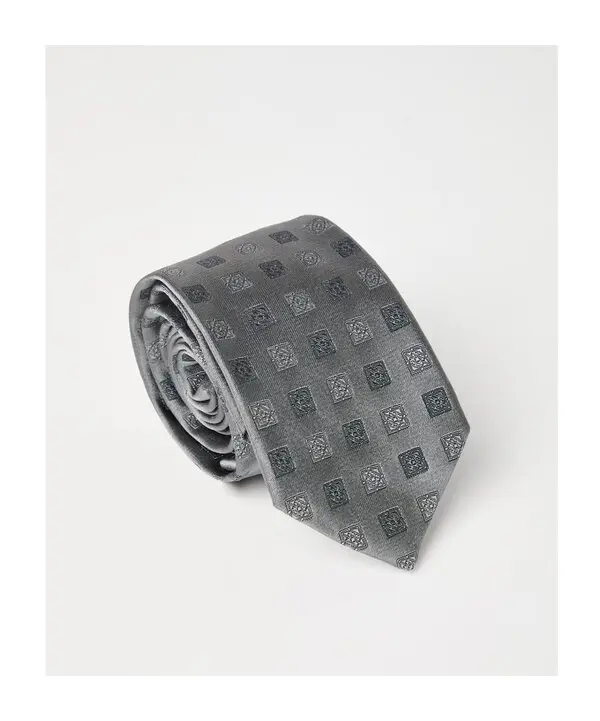 Brunello Cucinelli Geometric Pattern Printed Silk Neck Tie