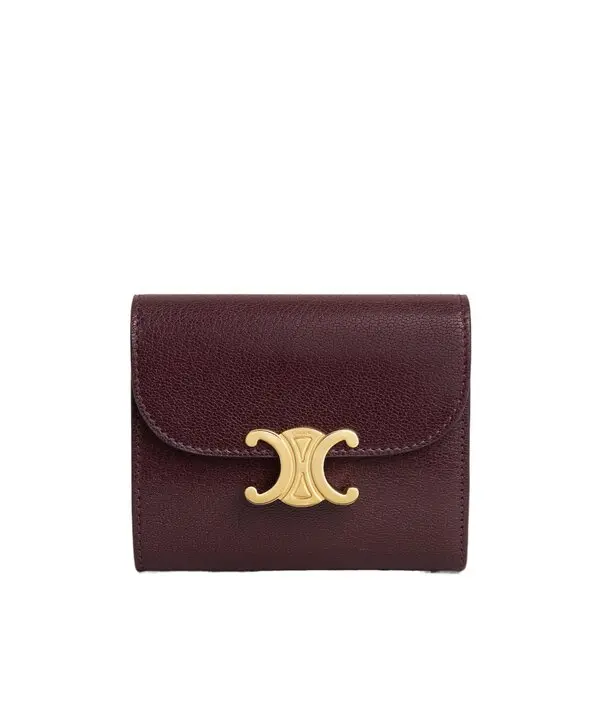 Celine Small Flap Wallet Triomphe In Goatskin - Deep Burgundy Red