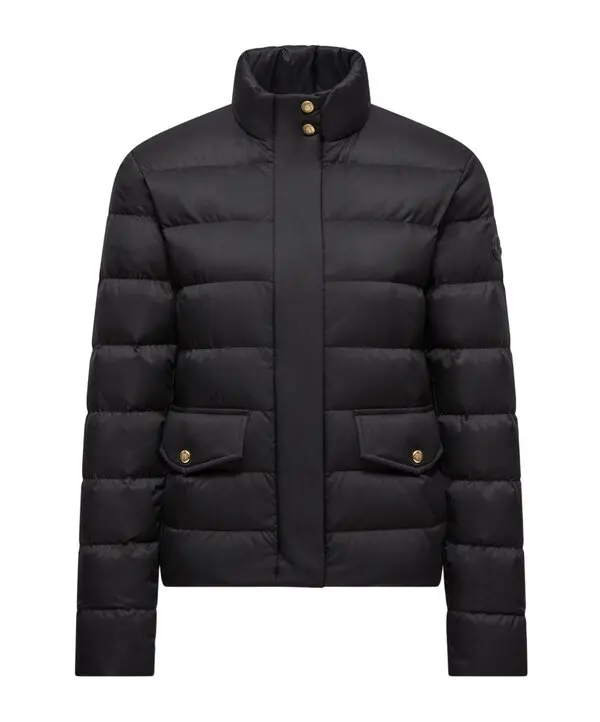 Moncler Bissettes Short Down Jacket With Stand Collar And Leather Logo