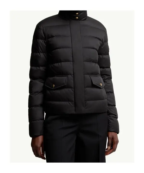 Moncler Bissettes Short Down Jacket With Stand Collar And Leather Logo