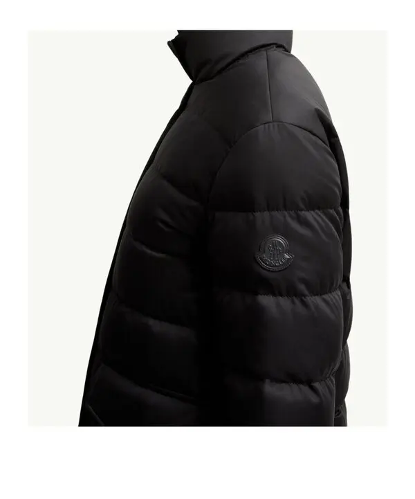Moncler Bissettes Short Down Jacket With Stand Collar And Leather Logo