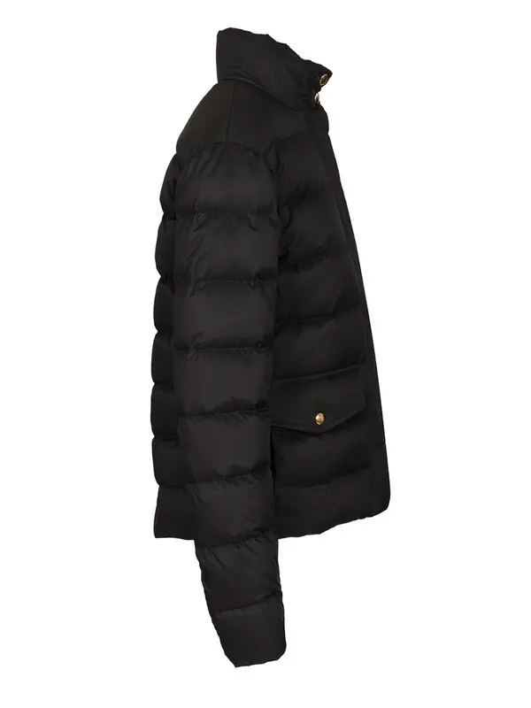 Moncler Bissettes Short Down Jacket With Stand Collar And Leather Logo - Black