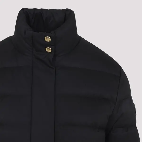 Moncler Bissettes Short Down Jacket With Stand Collar And Leather Logo - Black