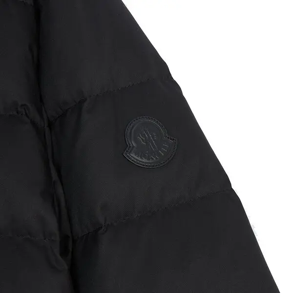 Moncler Bissettes Short Down Jacket With Stand Collar And Leather Logo - Black