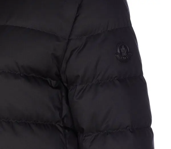 Moncler Bissettes Short Down Jacket With Stand Collar And Leather Logo - Black