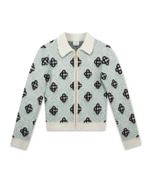 Casablanca Zip-up Patterned Knit Cardigan - Gray