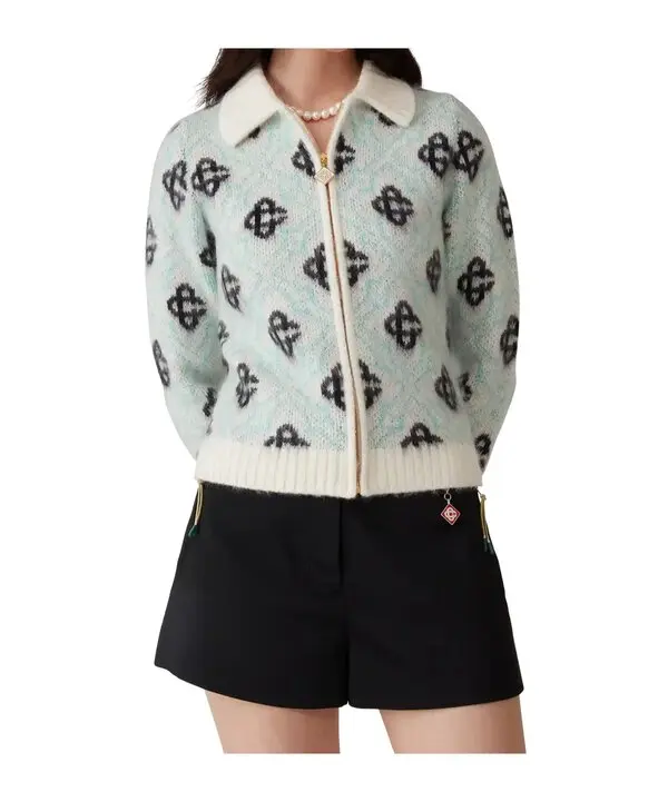 Casablanca Zip-up Patterned Knit Cardigan