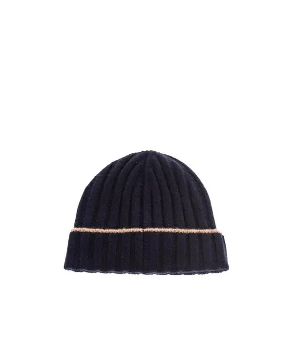 Brunello Cucinelli Ribbed Beanie With Logo Detail - Black