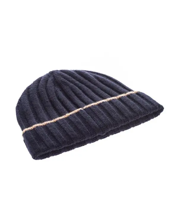Brunello Cucinelli Ribbed Beanie With Logo Detail - Black