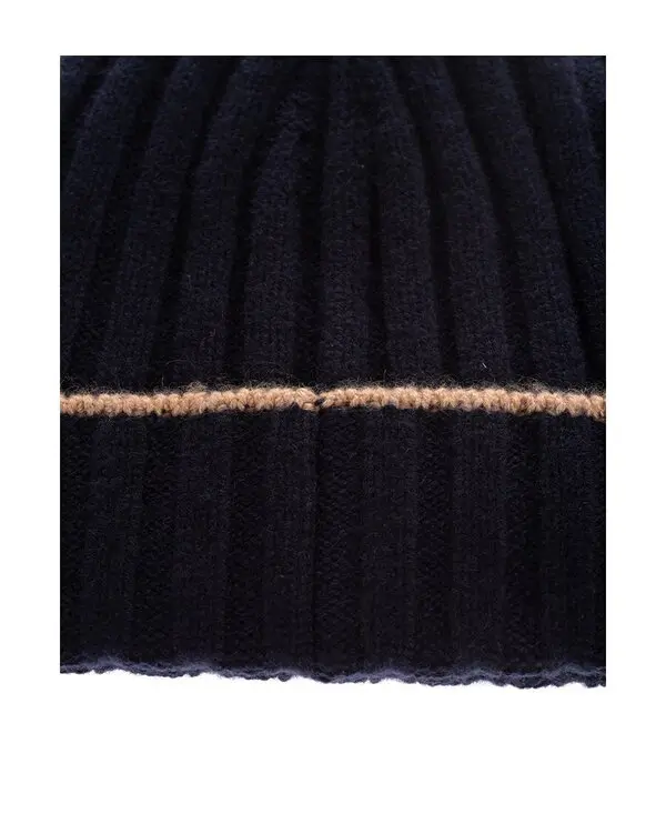 Brunello Cucinelli Ribbed Beanie With Logo Detail - Black