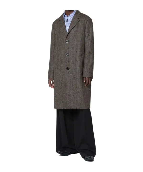 MAISON MARGIELA V-neck Herringbone Wool Coat