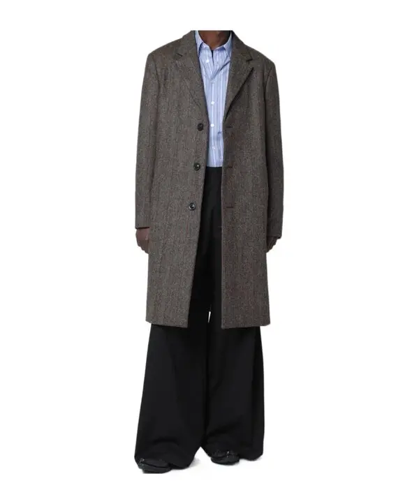 MAISON MARGIELA V-neck Herringbone Wool Coat