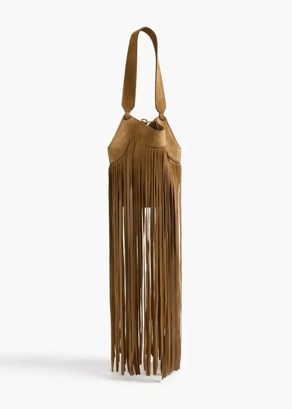 Khaite Nano Lotus Fringe Tote In Suede - Mud