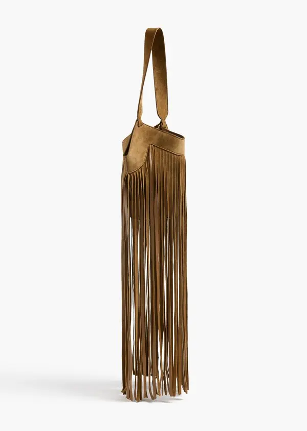 Khaite Nano Lotus Fringe Tote In Suede - Mud
