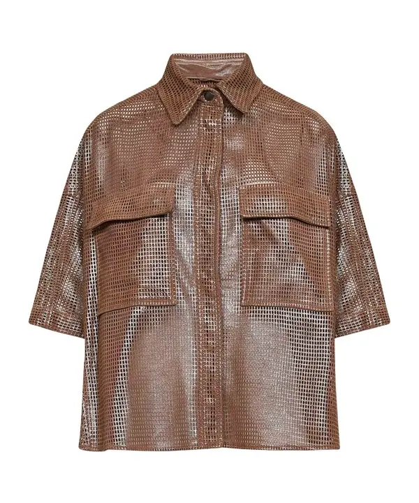 Brunello Cucinelli Sparkling Leather Net Shirt