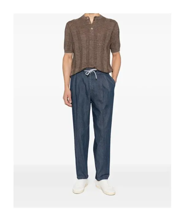 Brunello Cucinelli Ribbed Short Sleeve Sweater With Three-button Placket