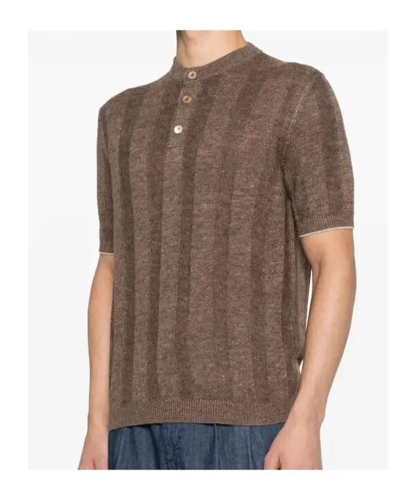 Brunello Cucinelli Ribbed Short Sleeve Sweater With Three-button Placket
