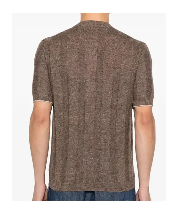 Brunello Cucinelli Ribbed Short Sleeve Sweater With Three-button Placket