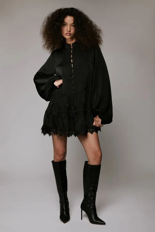 Bardot Antonia Lace Trim Mini Dress - Black