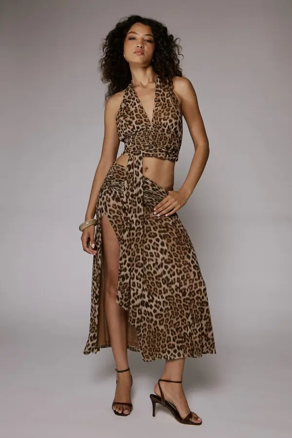 Bardot Elera Printed Mesh Maxi Skirt - B Leopard