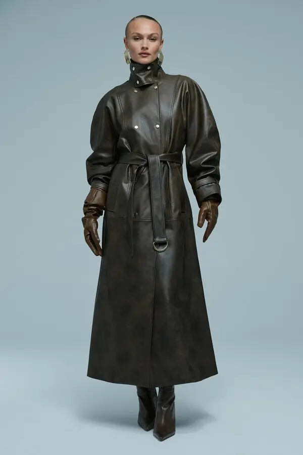 Bardot Milana Vegan Leather Trench - Dark Choco