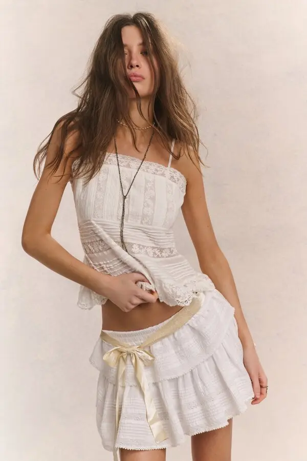 LoveShackFancy Charlieann Cotton Cami Top With Pintucks And Lace