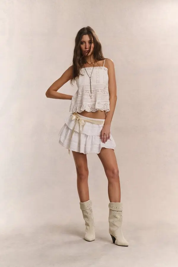 LoveShackFancy Charlieann Cotton Cami Top With Pintucks And Lace