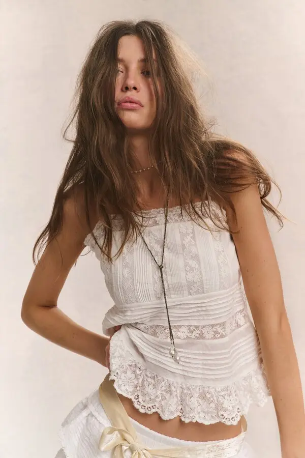 LoveShackFancy Charlieann Cotton Cami Top With Pintucks And Lace