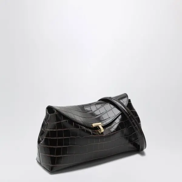 TOTEME T-lock Clutch In Crocodile-embossed Leather - Brown