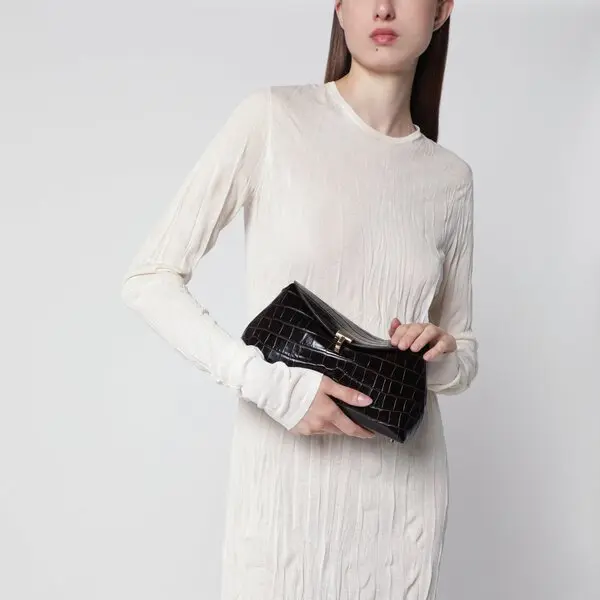 TOTEME T-lock Clutch In Crocodile-embossed Leather - Brown