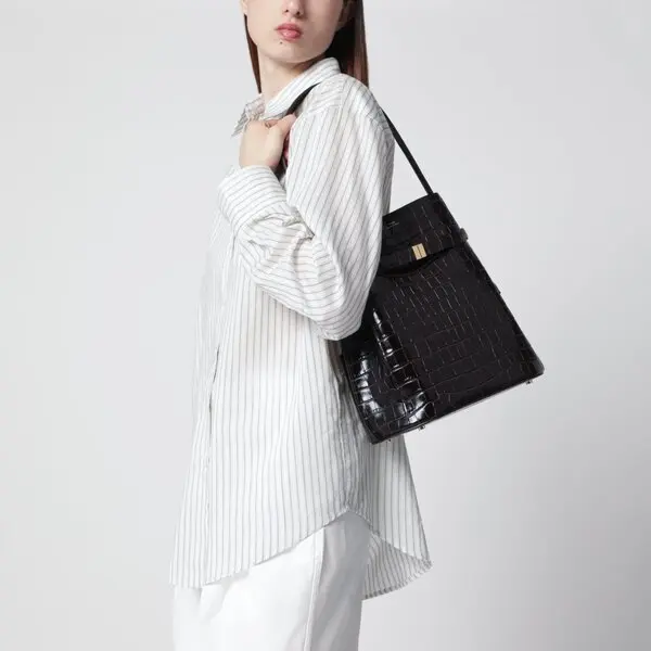 TOTEME Crocodile-embossed Leather Bucket Bag - Brown