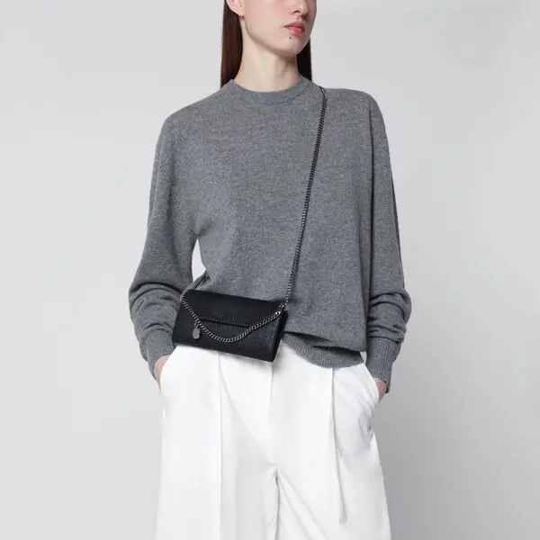 Stella McCartney Falabella Crossbody Wallet In Shaggy Deer Eco-leather - Black