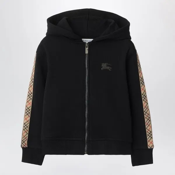 Burberry Hoodie With Check Motif Detail - Black