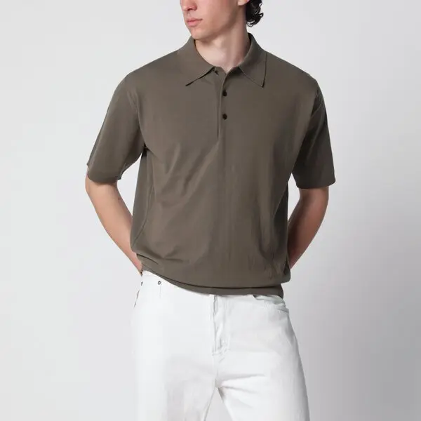 Auralee Olive Short-sleeved Cotton Polo Shirt