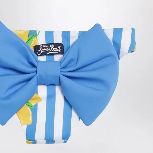MC2 SAINT BARTH Striped Bikini Briefs With Lemon Print And Bow Detail