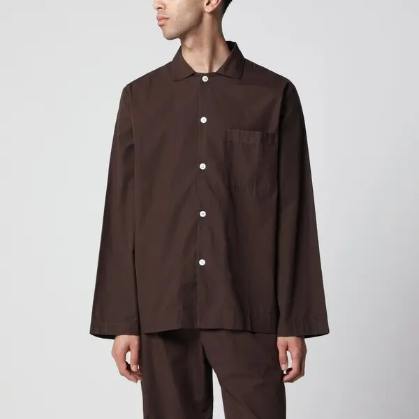 TEKLA Cotton Pajama Shirt - Brown
