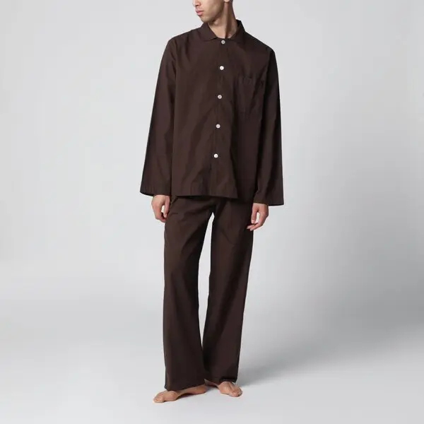 TEKLA Cotton Pajama Shirt - Brown