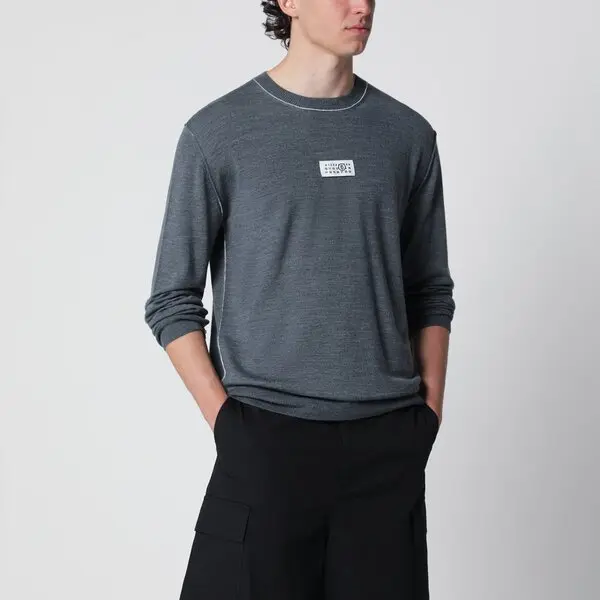 MAISON MARGIELA Mélange Virgin Wool Sweater With Numeric Logo - Grey
