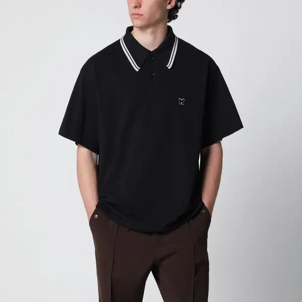 Needles Piqué Polo Shirt With Embroidered Butterfly - Black
