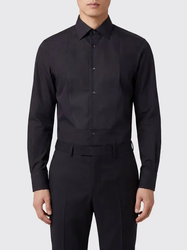 Dolce & Gabbana Slim Fit Cotton Poplin Shirt With Italian Collar - Black