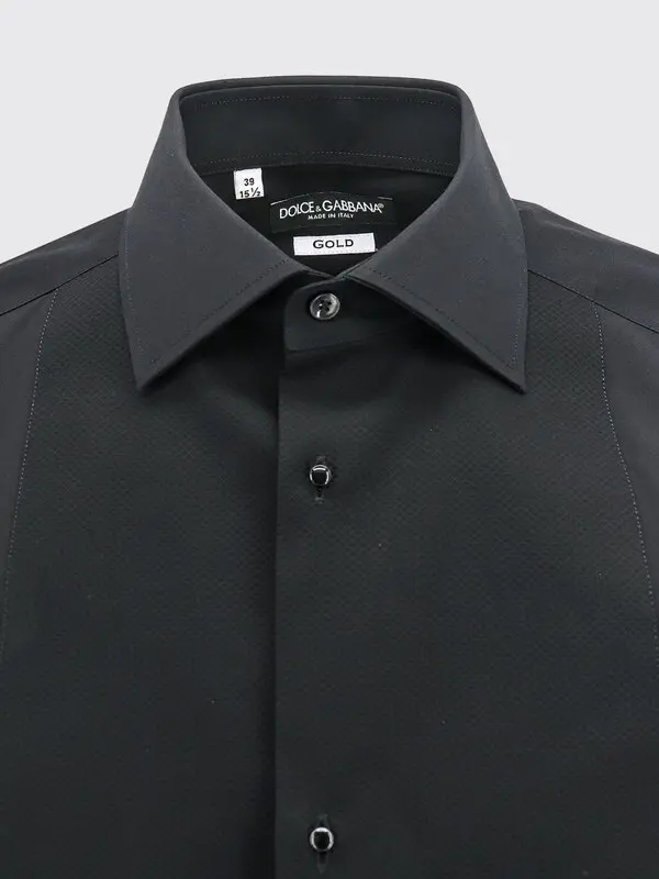 Dolce & Gabbana Slim Fit Cotton Poplin Shirt With Italian Collar - Black