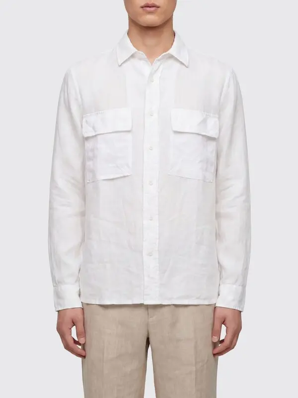 Aspesi Long-sleeved Pure Linen Shirt With Flap Patch Pockets - White