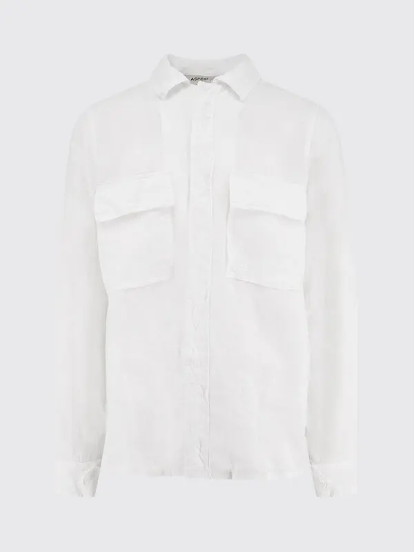 Aspesi Long-sleeved Pure Linen Shirt With Flap Patch Pockets - White