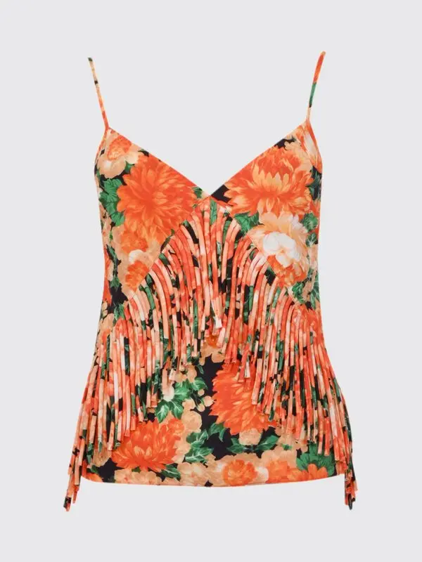 Pinko Floral Print Viscose Top With Fringe Detail