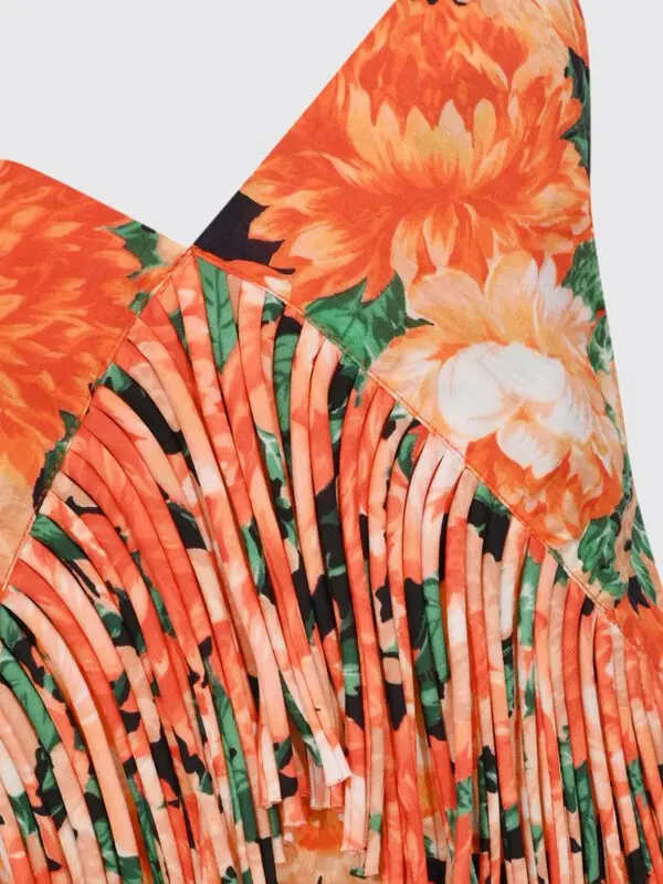 Pinko Floral Print Viscose Top With Fringe Detail