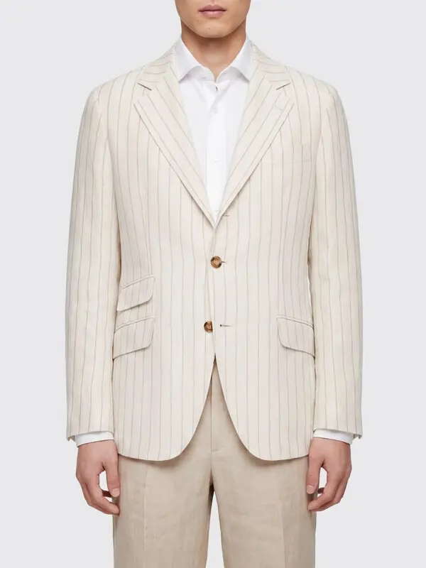 Brunello Cucinelli Striped Single-breasted Linen Blazer - Beige