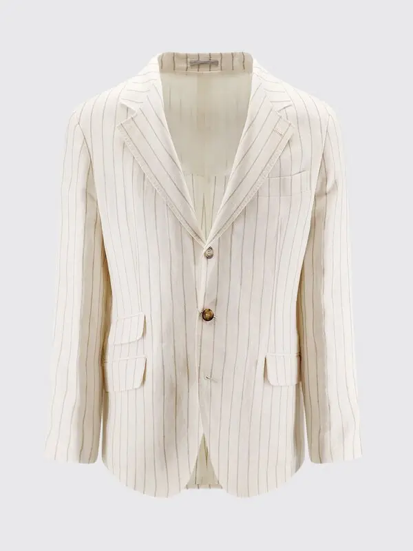 Brunello Cucinelli Striped Single-breasted Linen Blazer - Beige